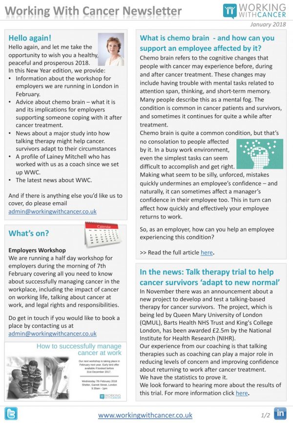 Newsletters – Working with Cancer