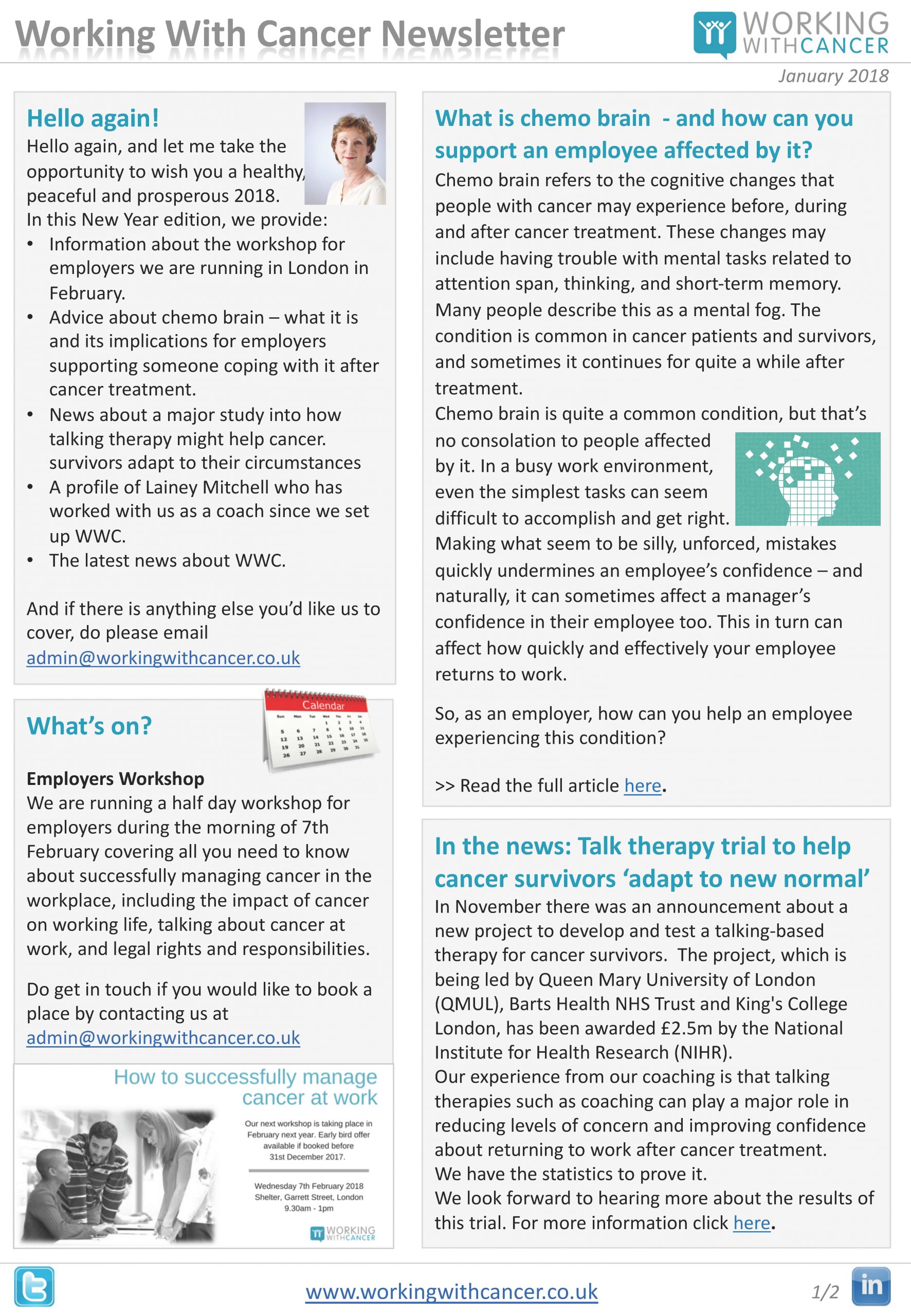 Newsletters – Working with Cancer